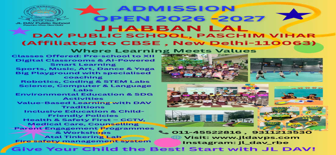 Welcome To JL DAV PUBLIC SCHOOL, J BLOCK PASCHIM VIHAR